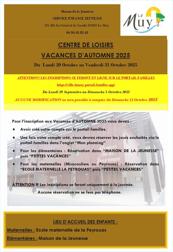 Inscriptions Centre de loisirs - vacances d'automne
